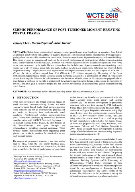 Full Article Seismic Performance Of Post Tensioned Moment Resisting