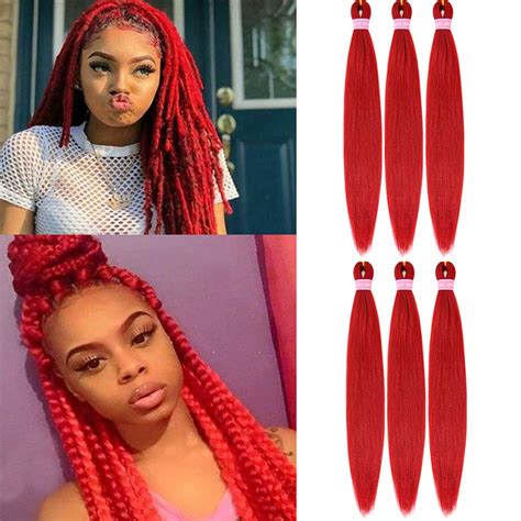 Zeral Pre Stretched Braiding Hair 6 Packs 28 Inch Red Braiding Hair For Women Synthetic Braiding
