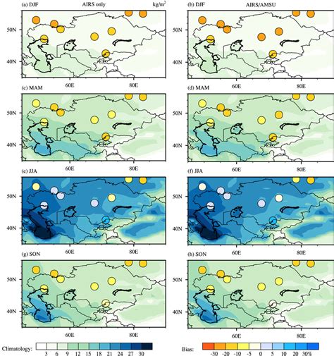 the spatial pattern of the a c first and b d second leading eof