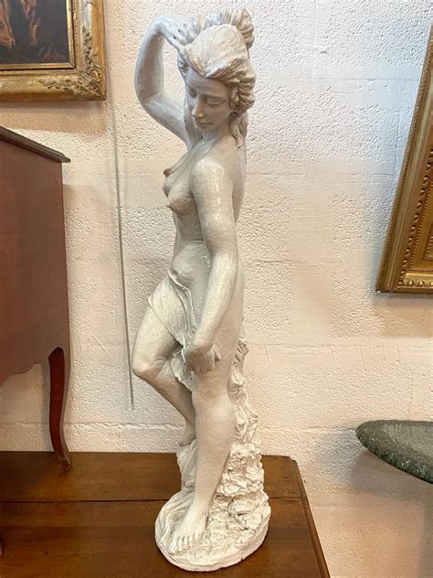 Proantic Large Sculpture Representing A Partially Naked Woman In Enam
