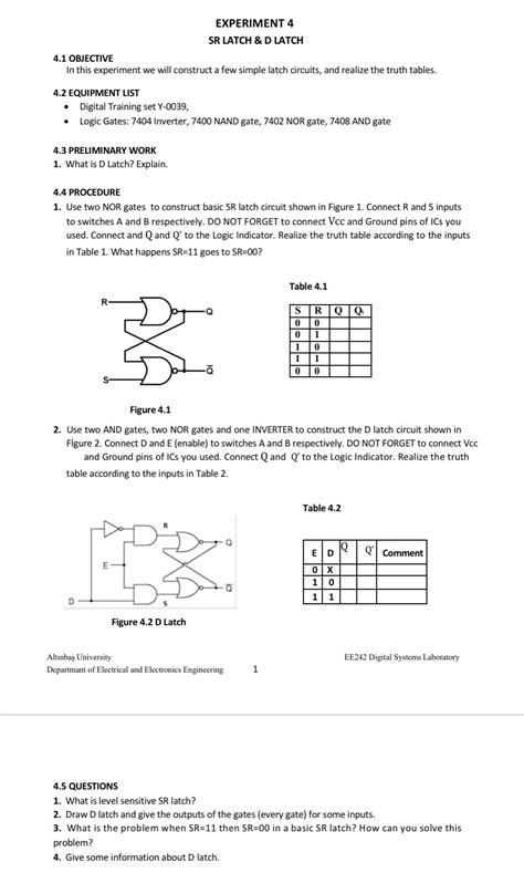 solved experiment 4 sr latch and d latch 4 1 objective in this