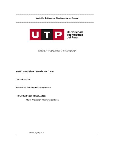 Análisis De La Variación En La Mano De Obra Diresta Pdf Gestión De