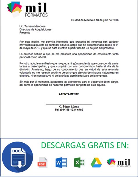 Carta De Renuncia Laboral Voluntaria Formato Y Ejemplo Para Hacer Una