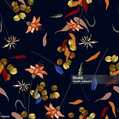 현대 식물 배경입니다 배경 화면입니다 핸드 그린입니다 벡터 일러스트입니다 민속 꽃입니다 야생화와 트로픽 잎 원활한 꽃 패턴 0명에 대한 스톡 벡터 아트 및 기타 이미지