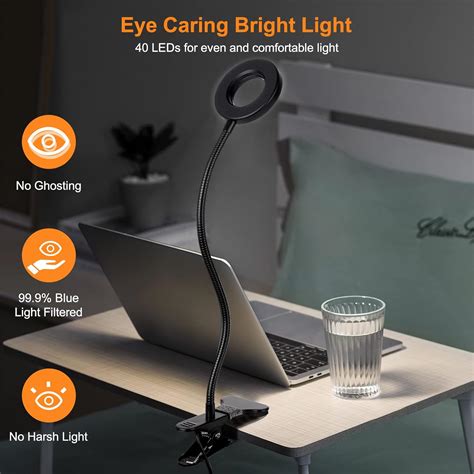 Led лампа за четене с щипка 40 светодиода 360° гъша шия регулируема светлина за четене 3