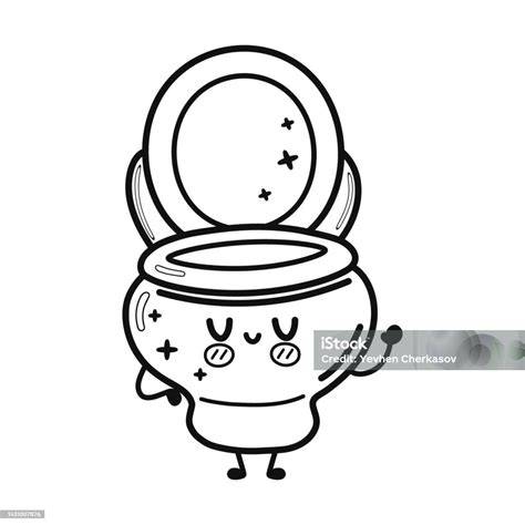 재미 귀여운 행복한 화장실 캐릭터 번들 세트 벡터 카와이 라인 만화 스타일 일러스트레이션 귀여운 화장실 마스코트 캐릭터 컬렉션 색칠 공부를위한 개요 만화 일러스트 레이 션