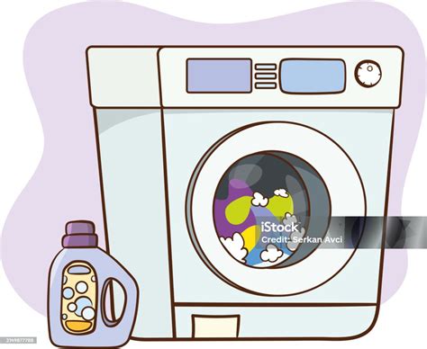 세탁기 와 세탁 의류 와 리넨 벡터 삽화 편평한 만화 작풍 세탁기 와 린넨 와 바구니 와 리넨 와 세제 Concept 의 가정 가사 서비스 클립아트 집에 대한 스톡 벡터