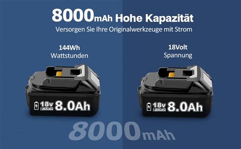 2X 8 0Ah Ersatzakkus für Makita Akku 18V 8000mAh Ersatzakku für Makita
