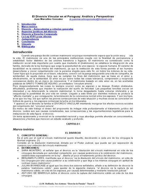 Divorcio Vincular Paraguay Analisis Y Perspectiva Pdf Divorcio
