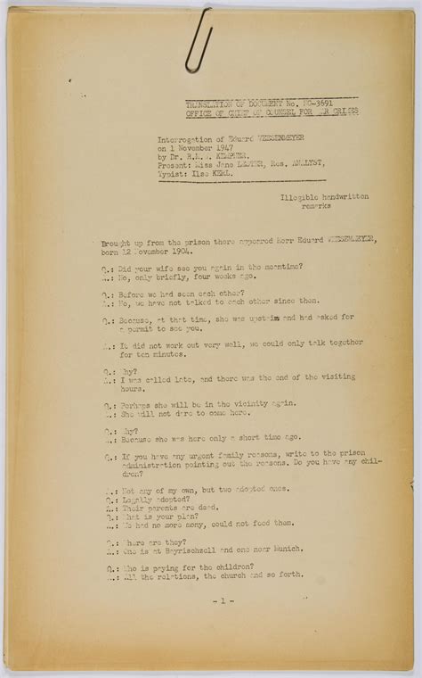 Lot Nuremberg Interrogation Transcript Of Edmund Veesenmayer