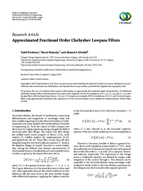 Pdf Approximated Fractional Order Chebyshev Lowpass Filters