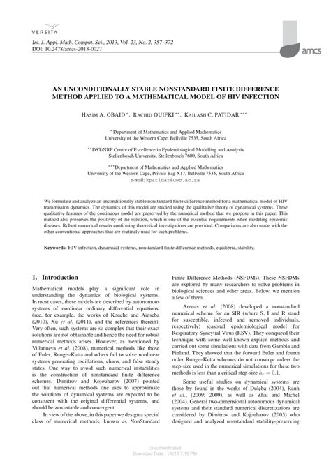 PDF An Unconditionally Stable Nonstandard Finite Difference Method Applied To A Mathematical