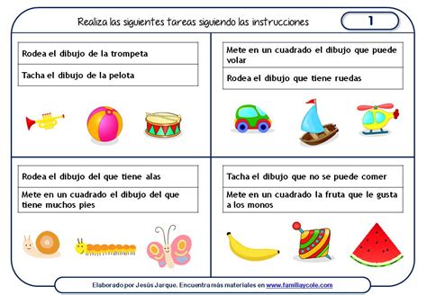 Fichas De Comprensión De Instrucciones Escritas Familia Y Cole