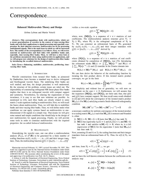 Balanced Multiwavelets Theory And Design Correspondence Balanced Multiwavelets Theory And
