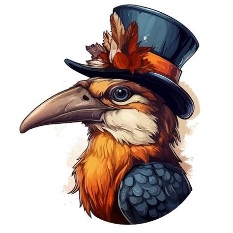 Eine Zeichnung Eines Vogels Mit Einem Hut Auf Dem Vektor Premium Vektor
