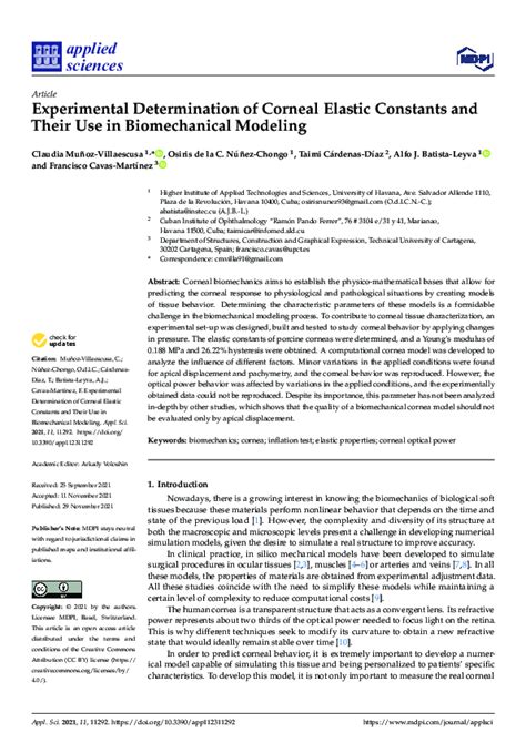 Pdf Experimental Determination Of Corneal Elastic Constants And Their