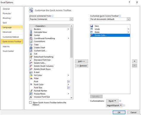 how to customize quick access toolbar in excel