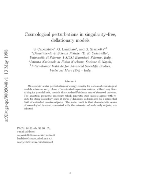 Pdf Cosmological Perturbations In Singularity Free Deflationary Models