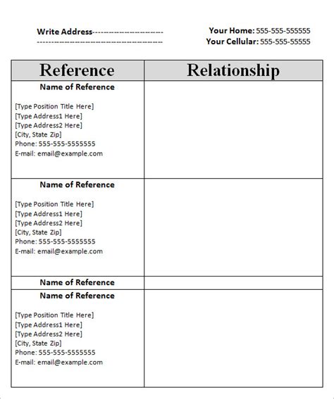 List Of Reference Template