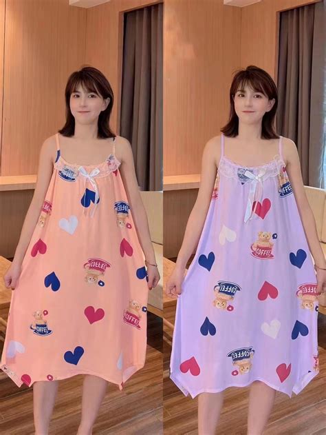 051เสื้อนอนหรือชุดนอนสายเดี่ยวกระโปรงยาวน่ารักๆลายการณ์ตูนราคาถูกๆผ้า