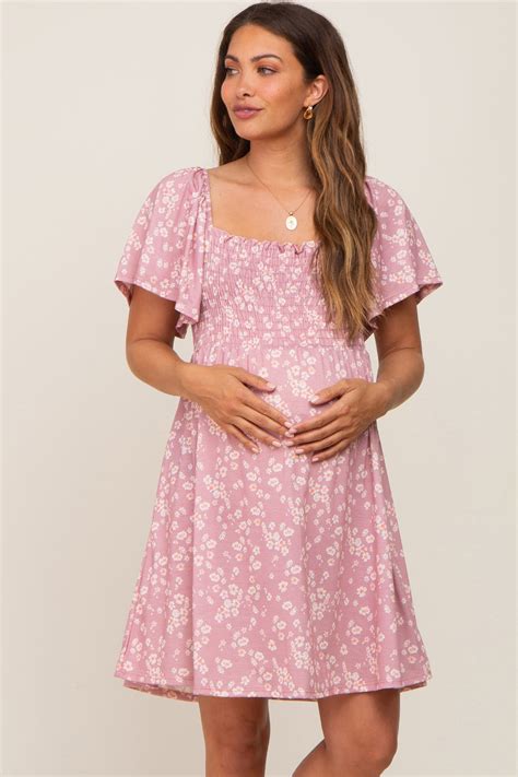 Mauve Floral Smocked Maternity Dress Pinkblush