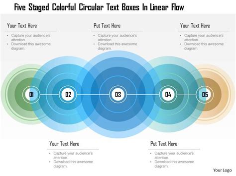 1214 Five Staged Colorful Circular Text Boxes In Linear Flow Powerpoint