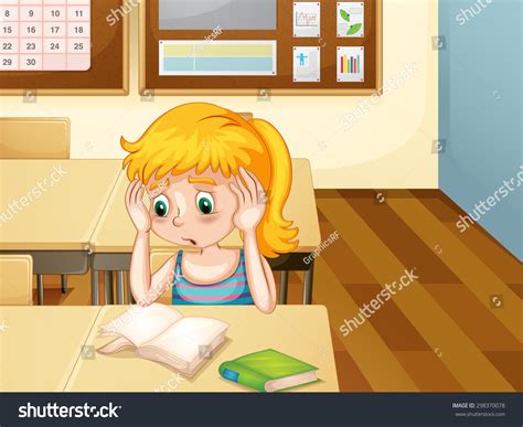 Girl Sitting Alone Classroom Looking Blank Stock Vector Royalty Free