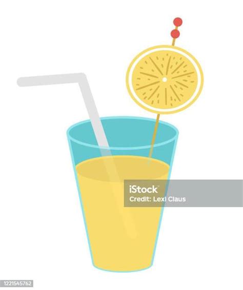 빨대가 있는 벡터 여름 칵테일 흰색 배경에 격리 된 노란색 레모네이드 그림입니다 레몬 슬라이스와 귀여운 해변 음료 개념에 대한 스톡 벡터 아트 및 기타 이미지 Istock