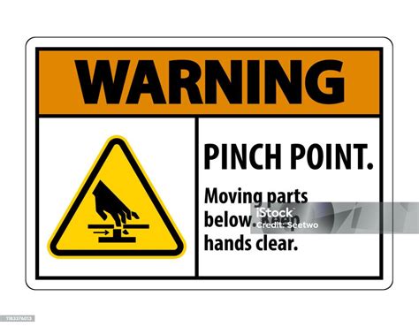 경고 핀치 포인트 아래 움직이는 부품 흰색 배경에 손 명확한 기호 기호 분리 유지 벡터 그림 Eps10 경계 표지에 대한 스톡