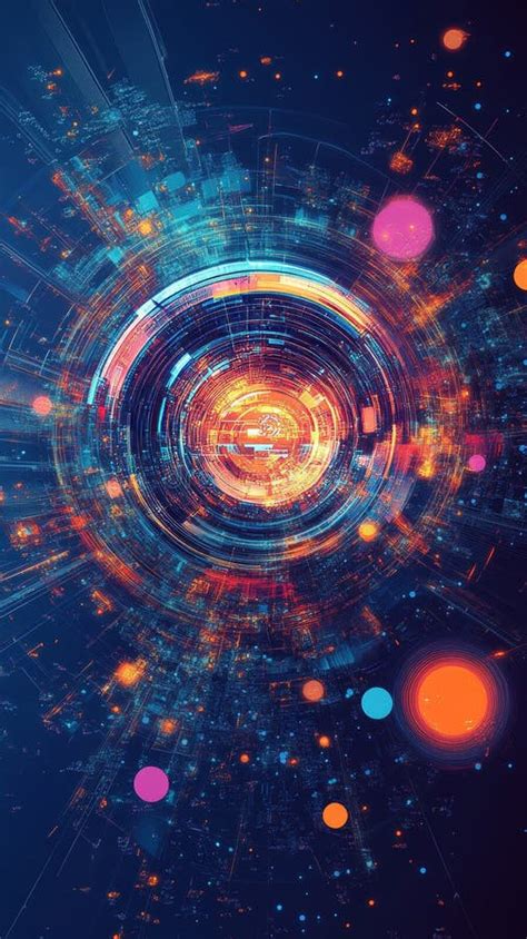 Futuristic Digital Interface With Vibrant Circular Patterns And Glowing Elements Stock