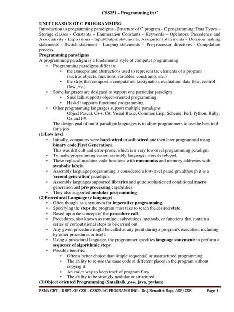 Cs8251 C Material Pdf Pdf Programming Paradigms Array Data Structure