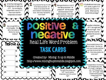 Positive And Negative Integer Word Problem Task Cards By Mixing It Up In Middle