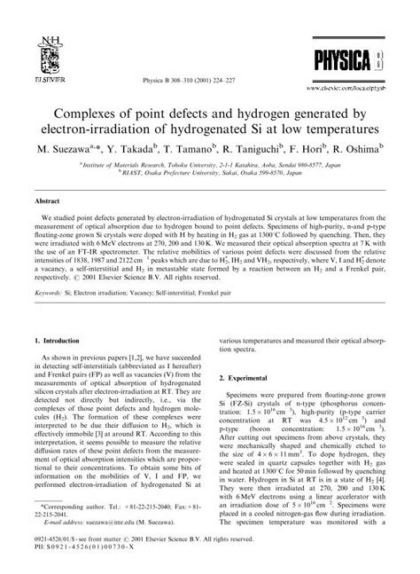 Pdf Complexes Of Point Defects And Hydrogen Generated By Electron Irradiation Of Hydrogenated