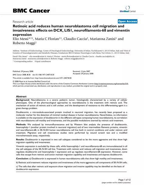 PDF Retinoic Acid Reduces Human Neuroblastoma Cell Migration And