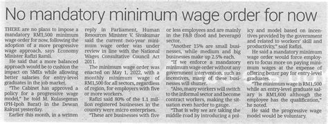 No Mandatory Minimum Wage Order For Now Jabatan Tenaga Kerja Semenanjung Malaysia Jtksm