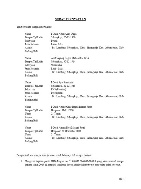 Surat Pernyataan Pembayaran Pbb Print 2 Rangkap Pdf