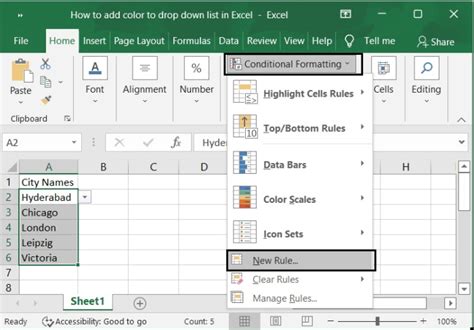 Excel 如何给下拉列表添加颜色极客笔记