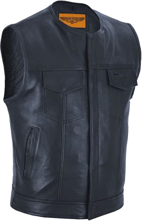 Buy Club Vest SOA Mens Motorcycle Leather Vest With Concealed Carry Pockets Biker Vest Black