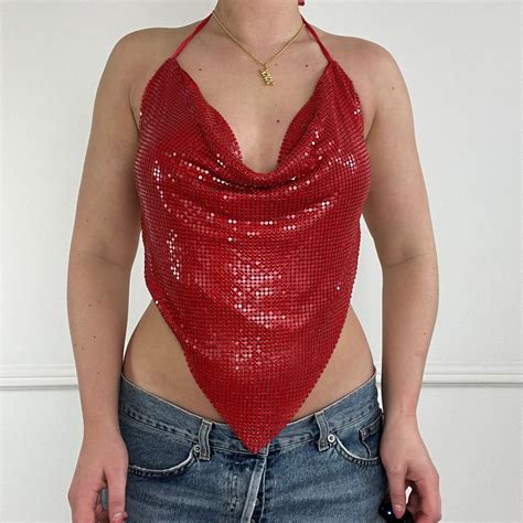 Red Sequin Top Stunning 00sy2k Red Sparkly Sequin Depop