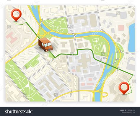 Isometric City Map Navigation Point Markers Stock Illustration
