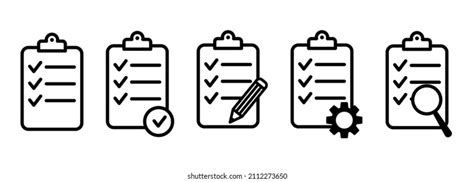 Clipboard Icon Checklist Gear Magnifier Pencil Stock Vector Royalty Free Shutterstock
