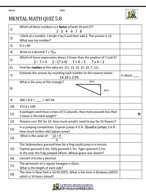 Mental Math 5th Grade 8 Pdf Mathematics