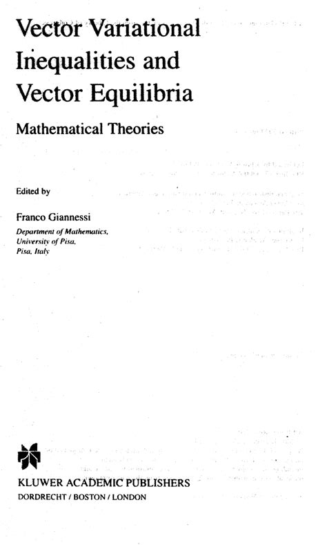 Pdf Vector Equilibrium Problems And Vector Variational Inequalities