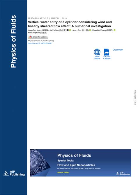 Pdf Vertical Water Entry Of A Cylinder Considering Wind And Linearly Sheared Flow Effect A