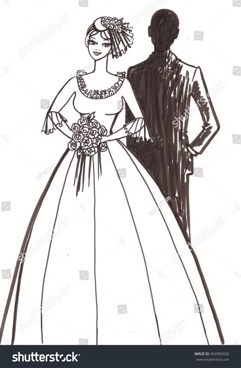 Bride Groom Wedding Dress Pencil Drawing Stock Illustration 365956925
