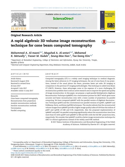 Pdf A Rapid Algebraic 3d Volume Image Reconstruction Technique For
