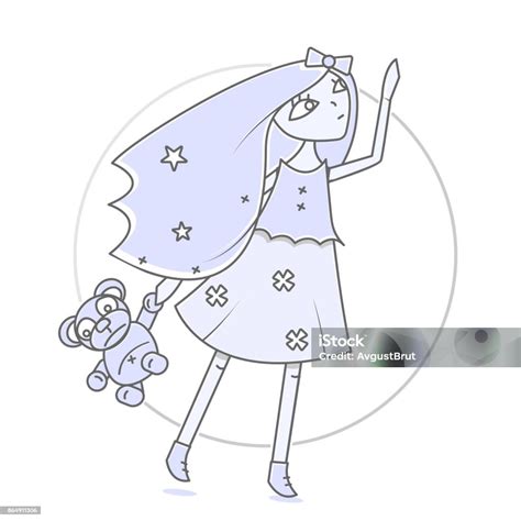 테 디와 함께 매력적인 여자 손에 곰 도 서 및 잡지에 대 한 현대 그림입니다 하늘 향해 뻗어 귀여운에 대한 스톡 벡터 아트 및