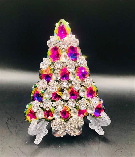 Vintage Rhinestone Christmas Tree Brooch Pin Signed Laheir Etsy