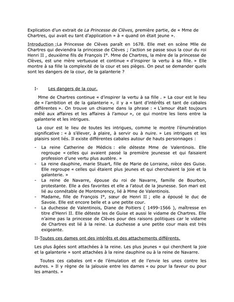 Explication Dun Extrait De La Princesse De Clèves Première Partie De