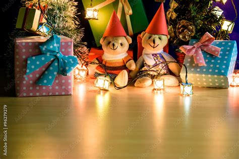 Ornament and teddy bear, Christmas decorate at Merry Christmas night ...